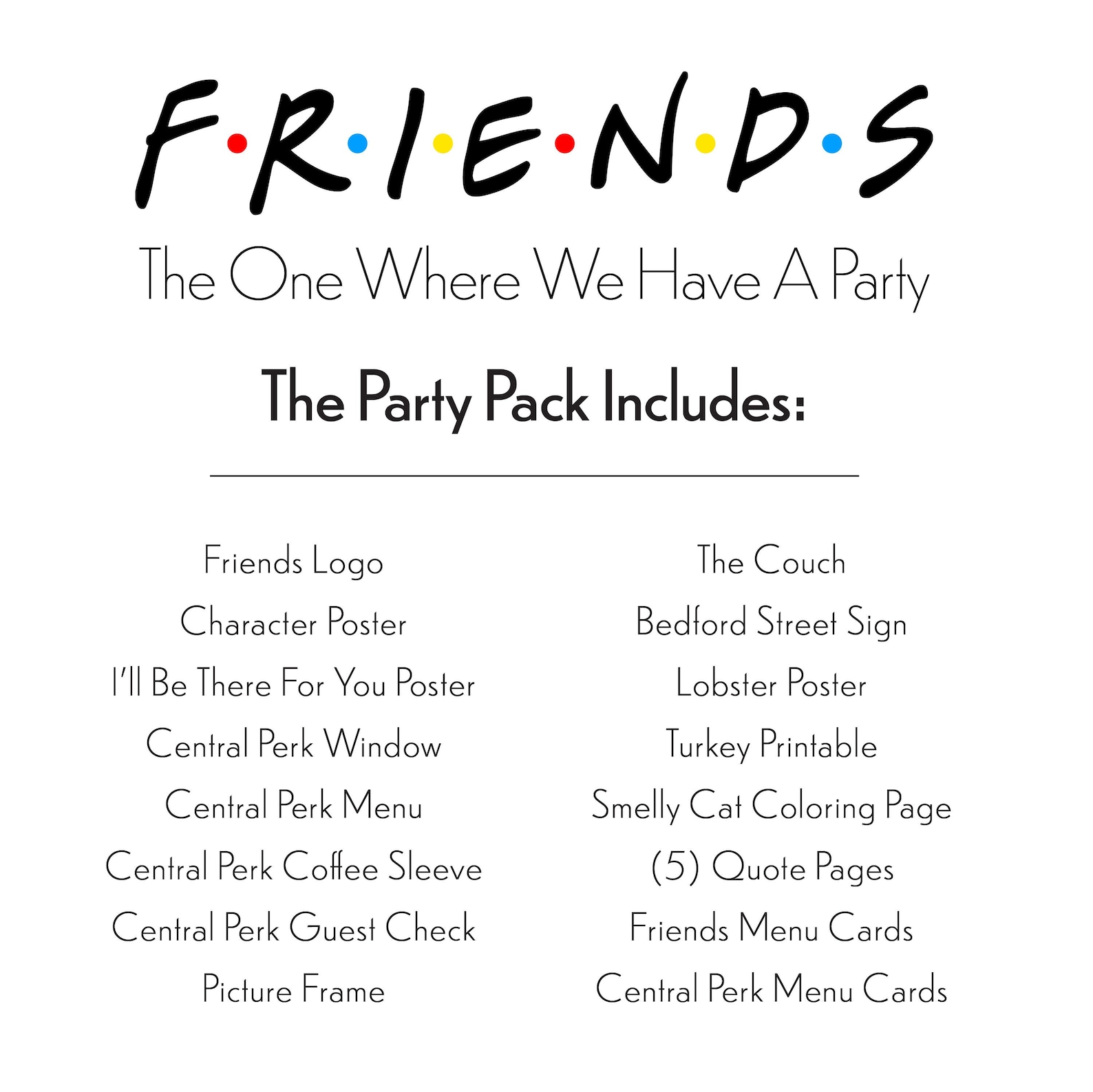 Friends Party Pack! - Etsy