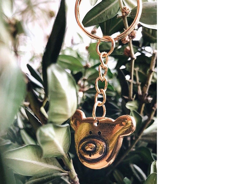 PIN or KEYCHAIN brass bear head. Gold color keychain bear. | Etsy