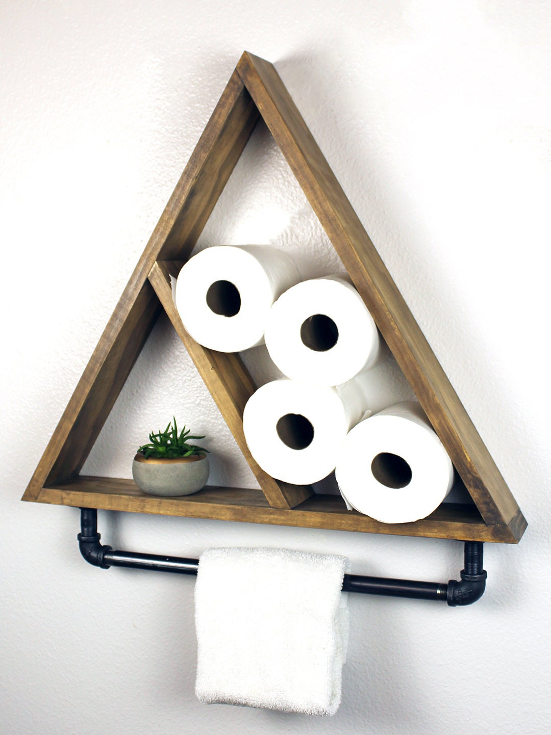 Triangle Bathroom Shelf With Pipe Towel Bar, Industrial Farmhouse ...