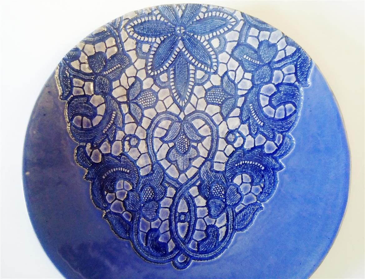 Blue Ceramic Art Plate Wall Lace Pottery Fine Art Ceramics - Etsy