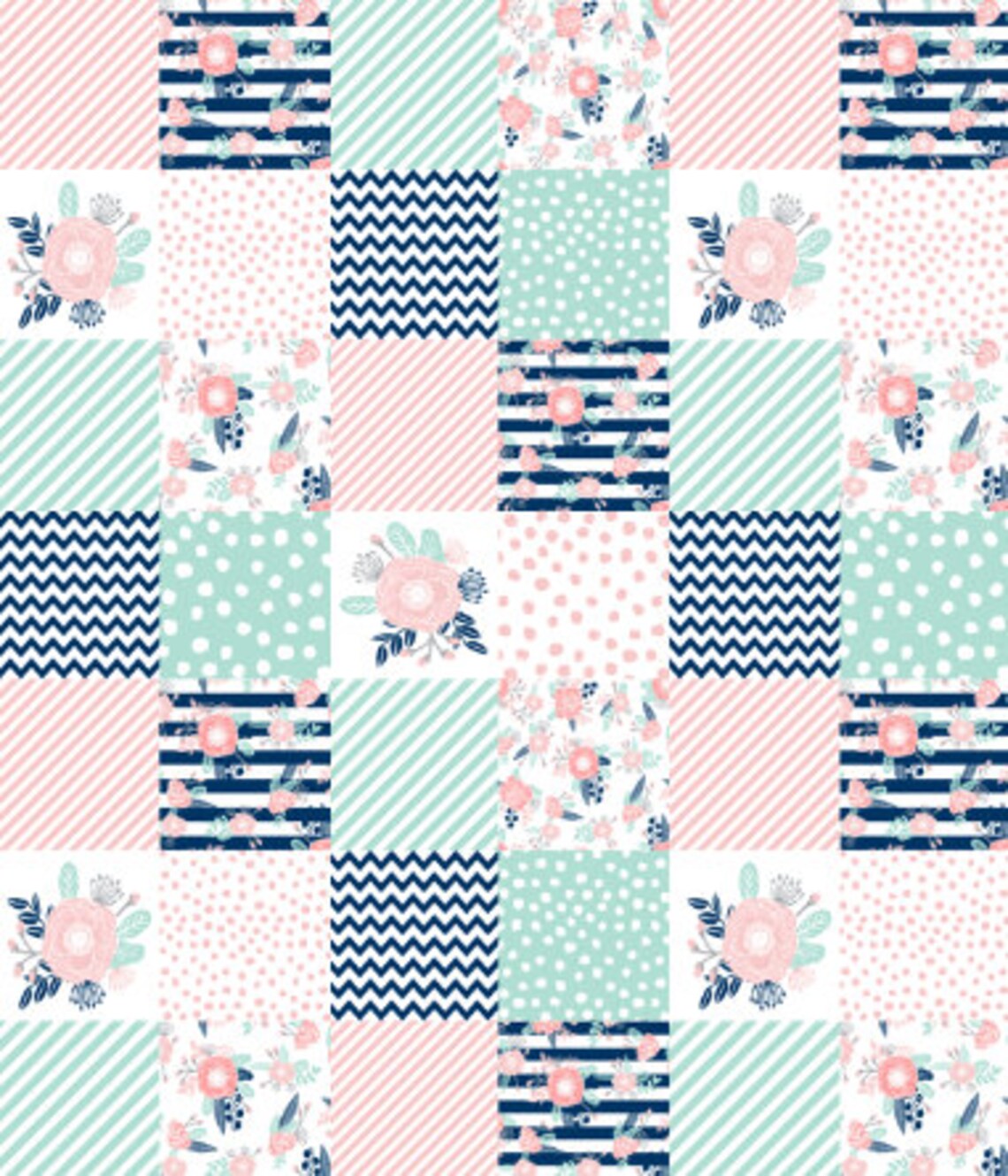 Baby Girl Minky Blanket Patchwork Blanket Pink Navy Aqua - Etsy