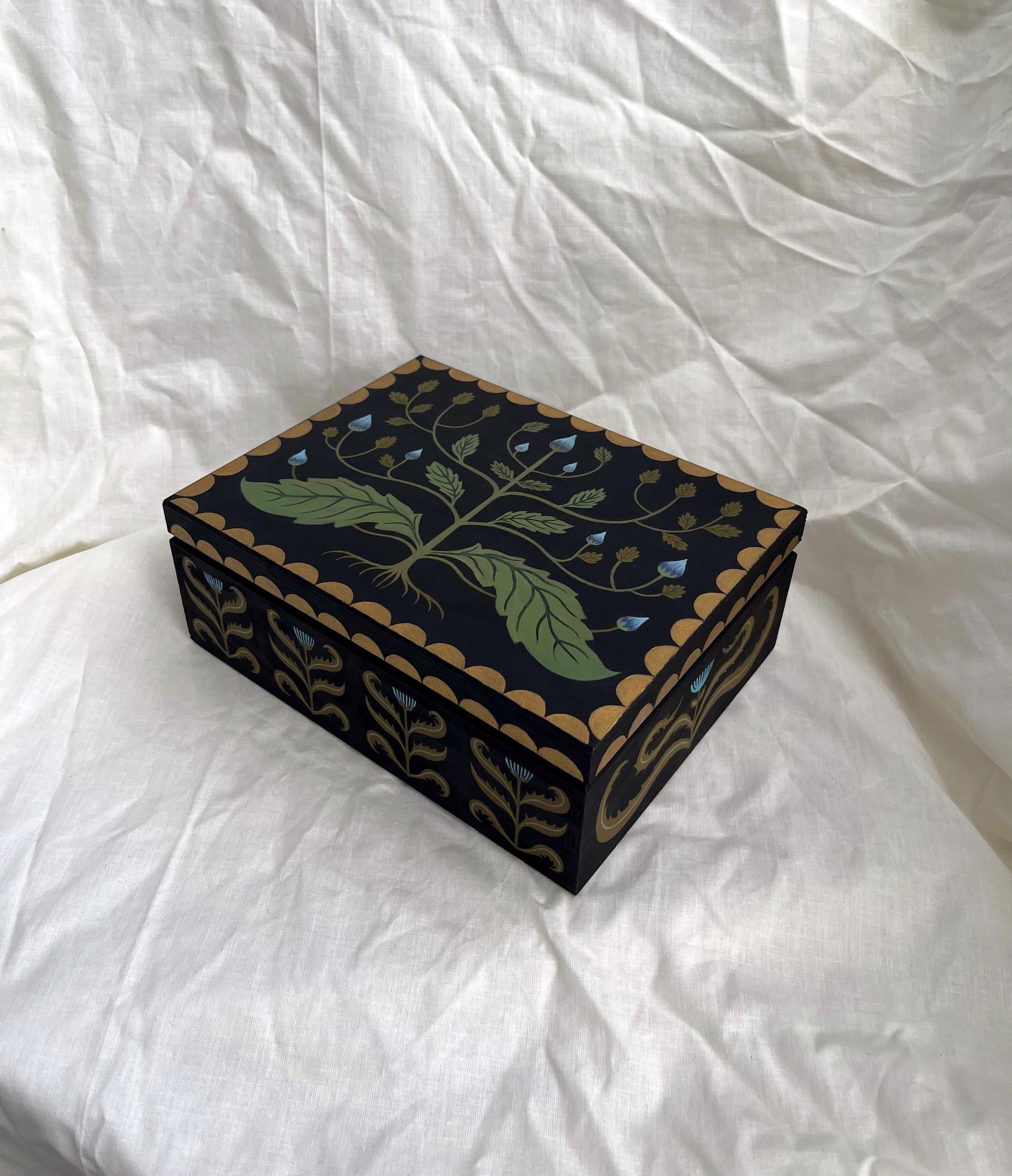Hand Painted Wooden Box With Blue Flowers - Etsy