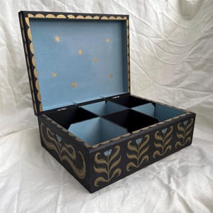 Hand Painted Wooden Box With Blue Flowers - Etsy