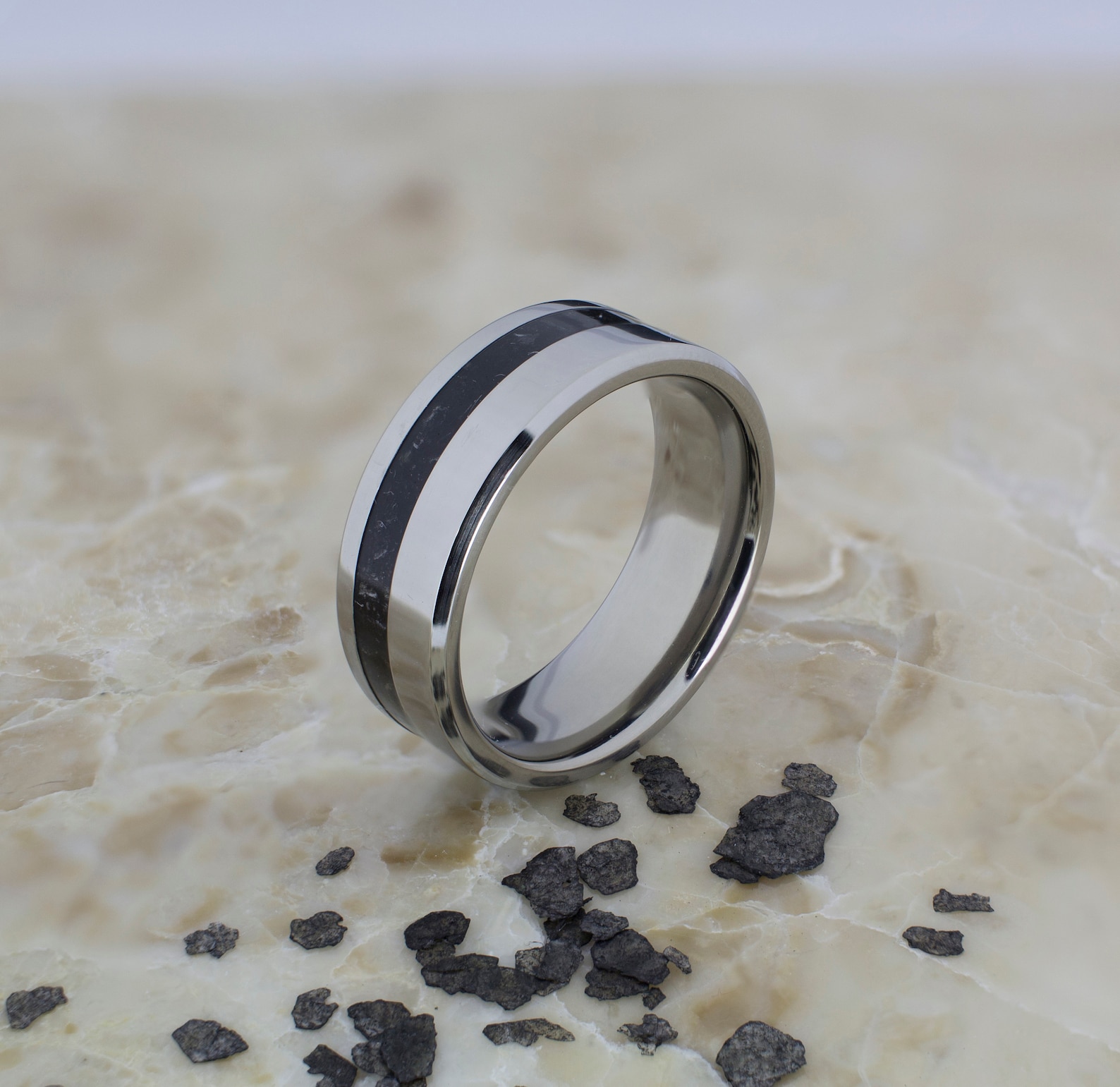 Titanium Ring With Black Mica Flake Inlay Men's Ring | Etsy