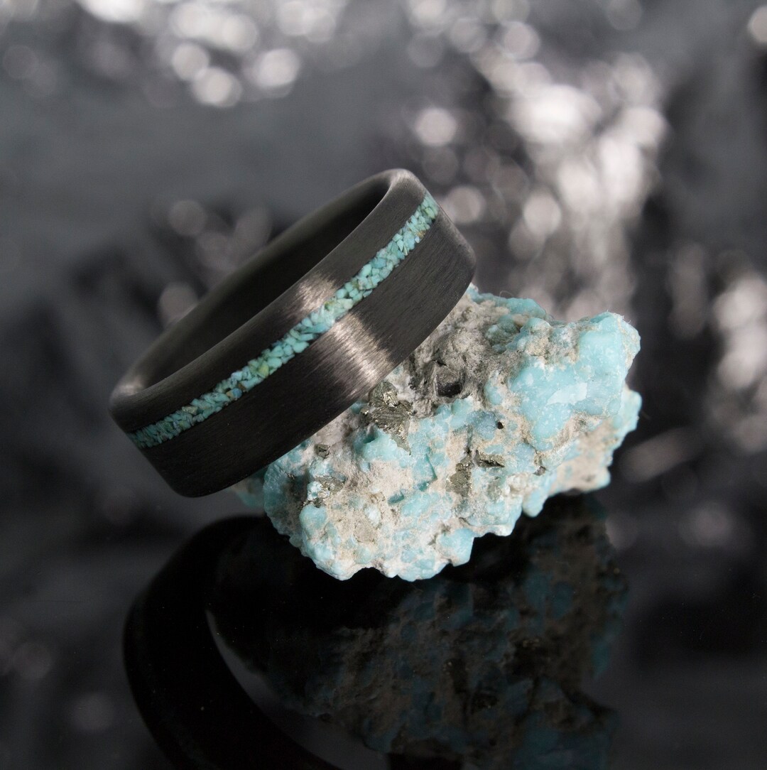 Carbon Fiber Ring: Turquoise Inlay, Men's Wedding Band - Etsy