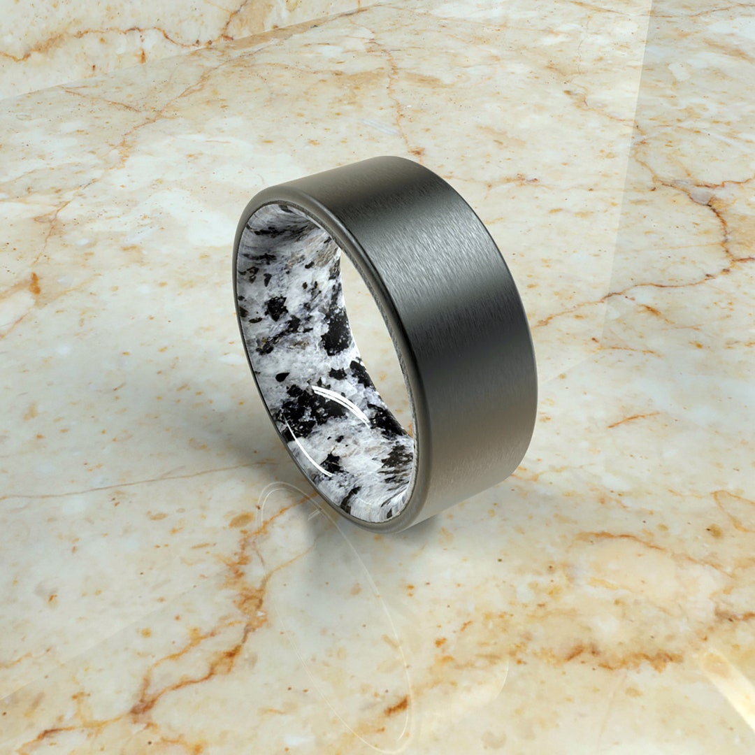 Carbon Fiber Wedding Ring With Natural Granite Liner - Etsy