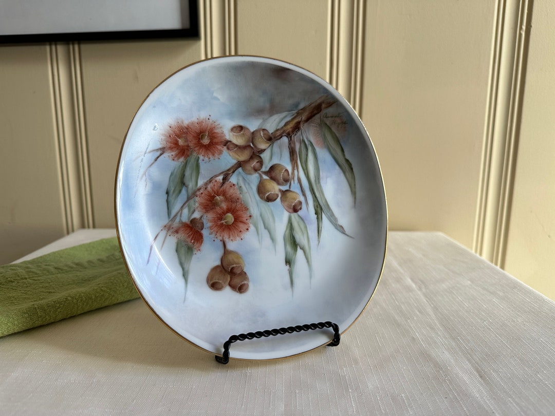 Australian Gum Blossom Painted Porcelain Plate by Annette - Etsy