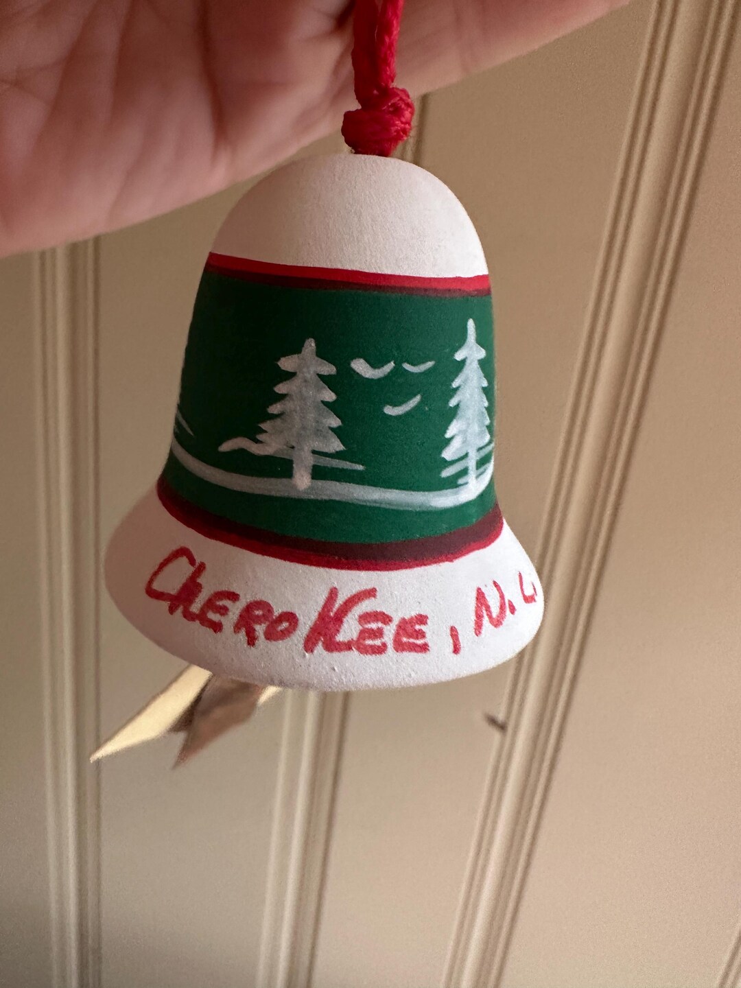 Tesa Hand Painted Ceramic Bell Cherokee N.C. Christmas Ornament ...