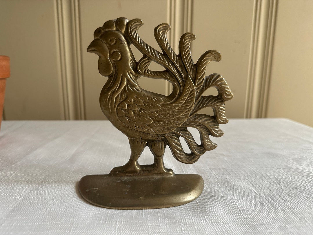 Vintage Brass Rooster Figurine Bookend - Etsy