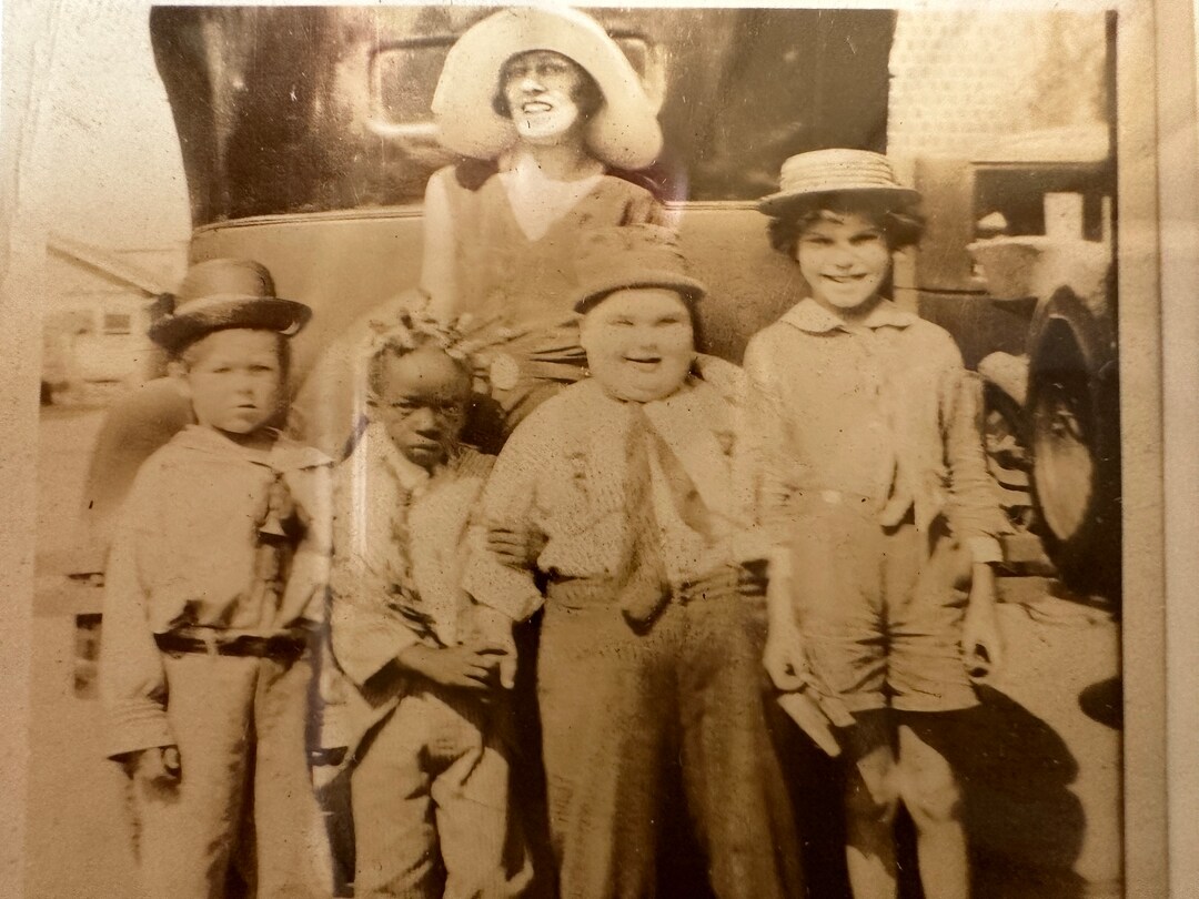Vintage 30s Photograph of Children, Car and Woman Double Matted Framed ...