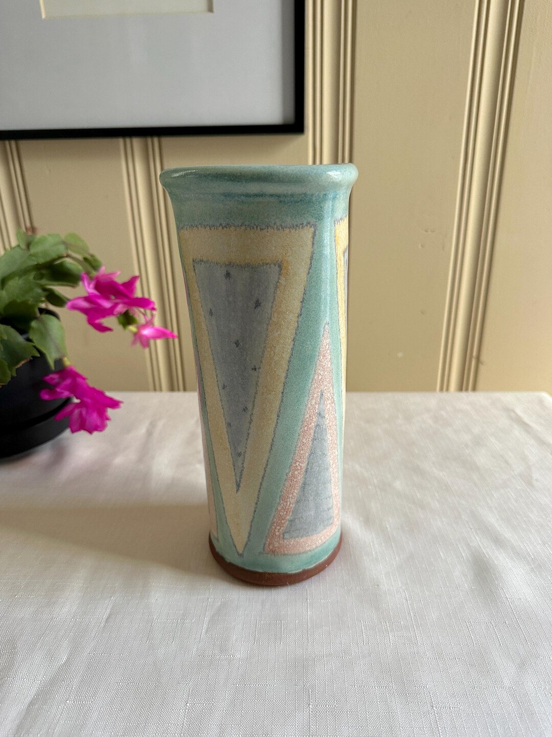 Sara Post Studio Pottery 1985 Vase Red Ware Abstract Geometric Triangle ...