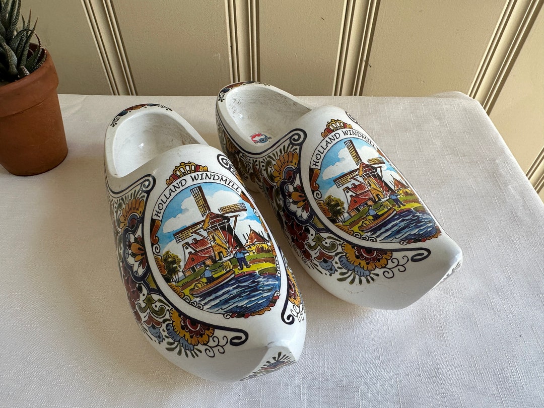 Wooden Dutch Clogs Shoes Holland Windmill Size 25 Cm Souvenir Vintage ...