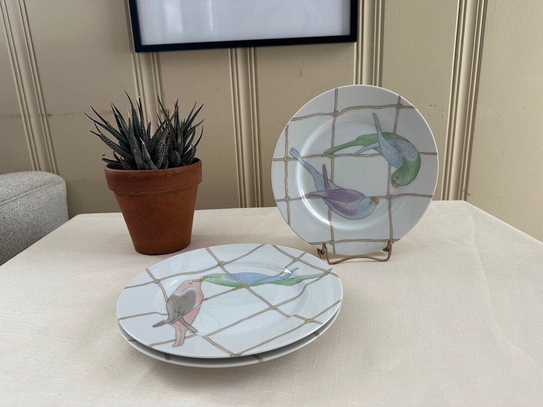 Fitz and Floyd Pastel Parakeets Salad Plates Vintage 1982 Made in Japan ...