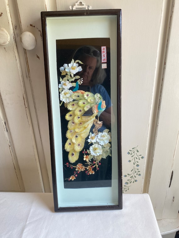 Chinese Shell Art Peacocks Shadow Box Bird Floral Mother of - Etsy