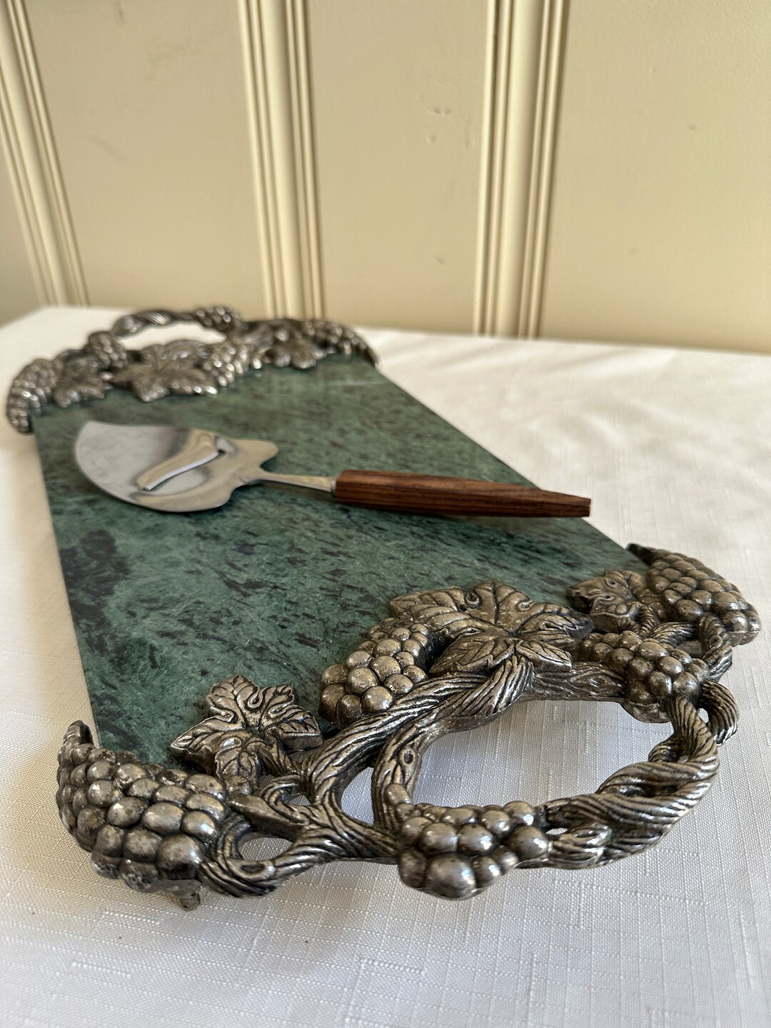 Godinger Silver Art Co Green Marble Slab Cheese Tray Silver Plated ...