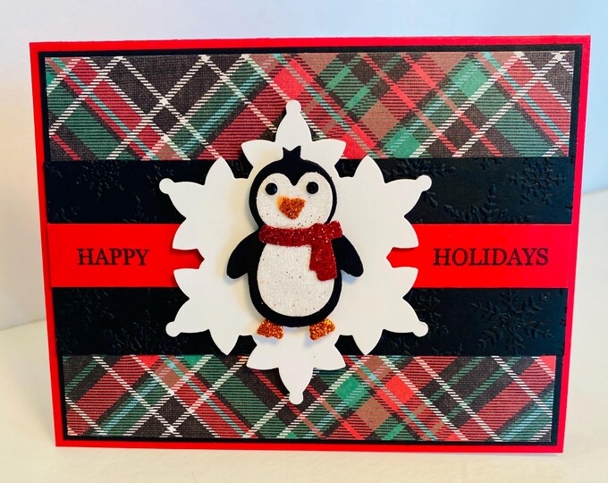 Penguin Christmas Card - Happy Holiday Card With Snowflake and Penguin ...