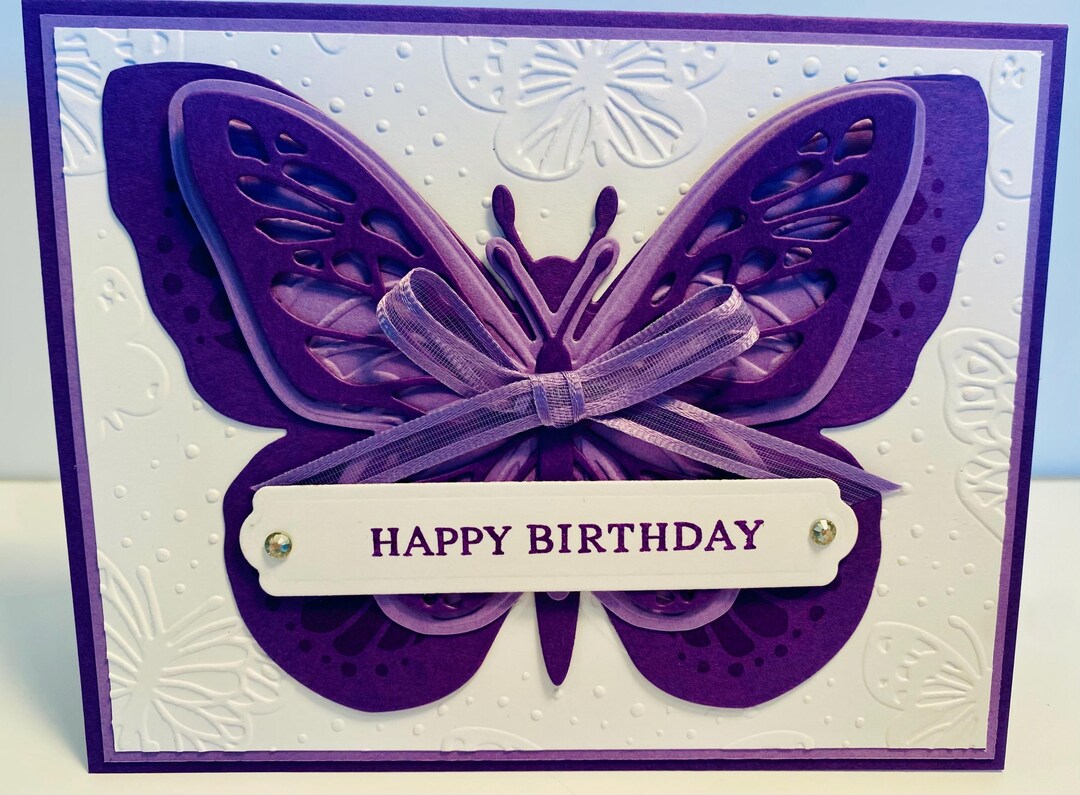 Happy Birthday Card - Purple Butterfly Birthday Card - Hand Stamped ...
