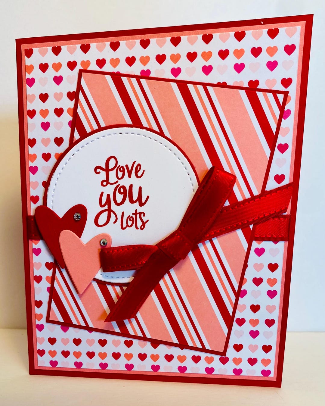 Valentines Day Card Hand Stamped Pink and Red Valentine Card With ...