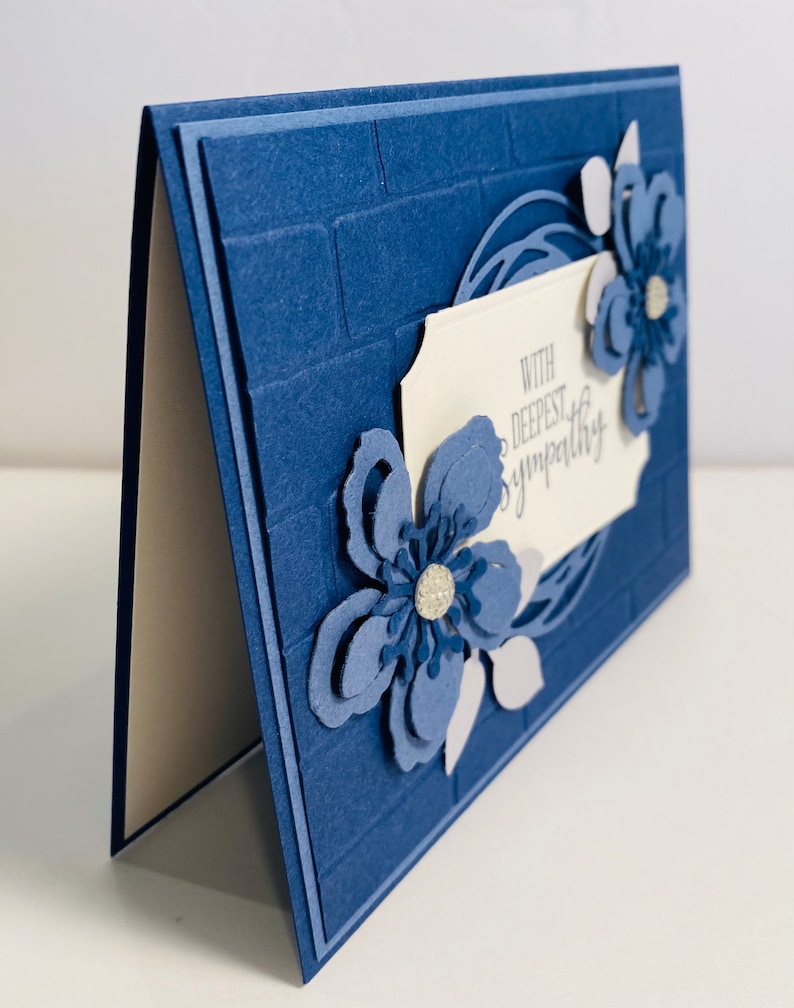 Hand Stamped Sympathy Card in Blue - Handmade Condolence Card - Elegant ...