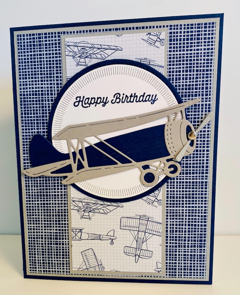 Airplane Birthday Card - Masculine Birthday Greeting Card - Handmade ...