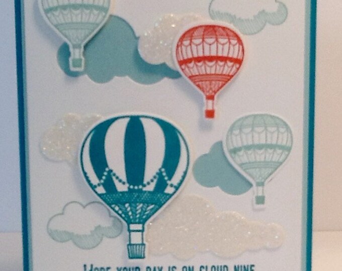Hot Air Balloon Birthday Card - Hand Stamped Happy Birthday Card ...