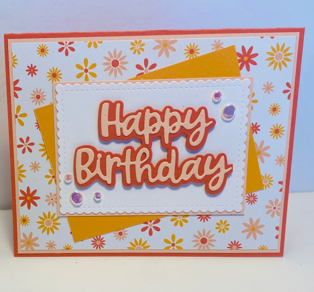 Happy Birthday Card - Handmade Hand Stamped Birthday Greeting Card ...