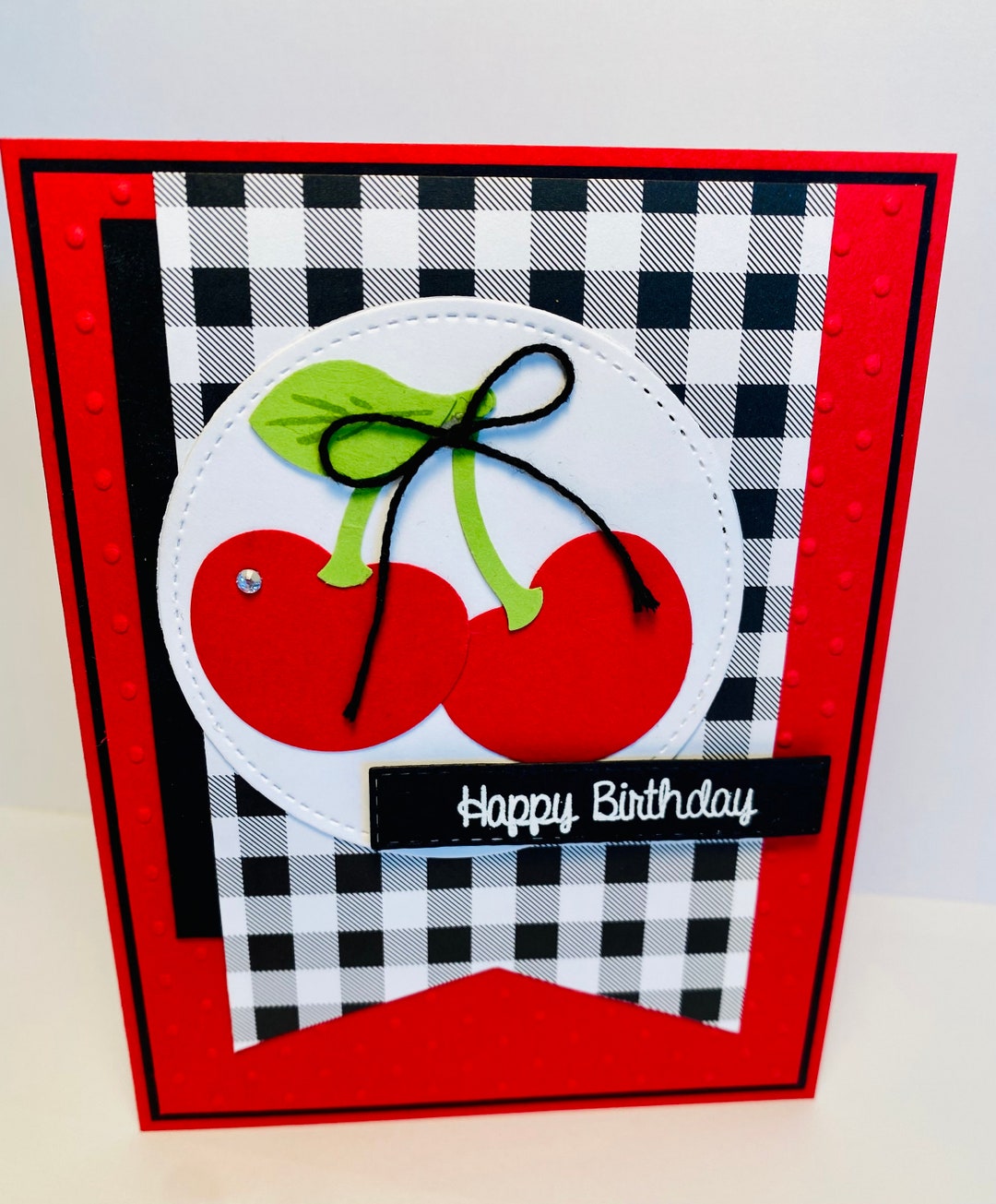 Happy Birthday Card Cherry Birthday Card Embellished Bday Card Handmade ...
