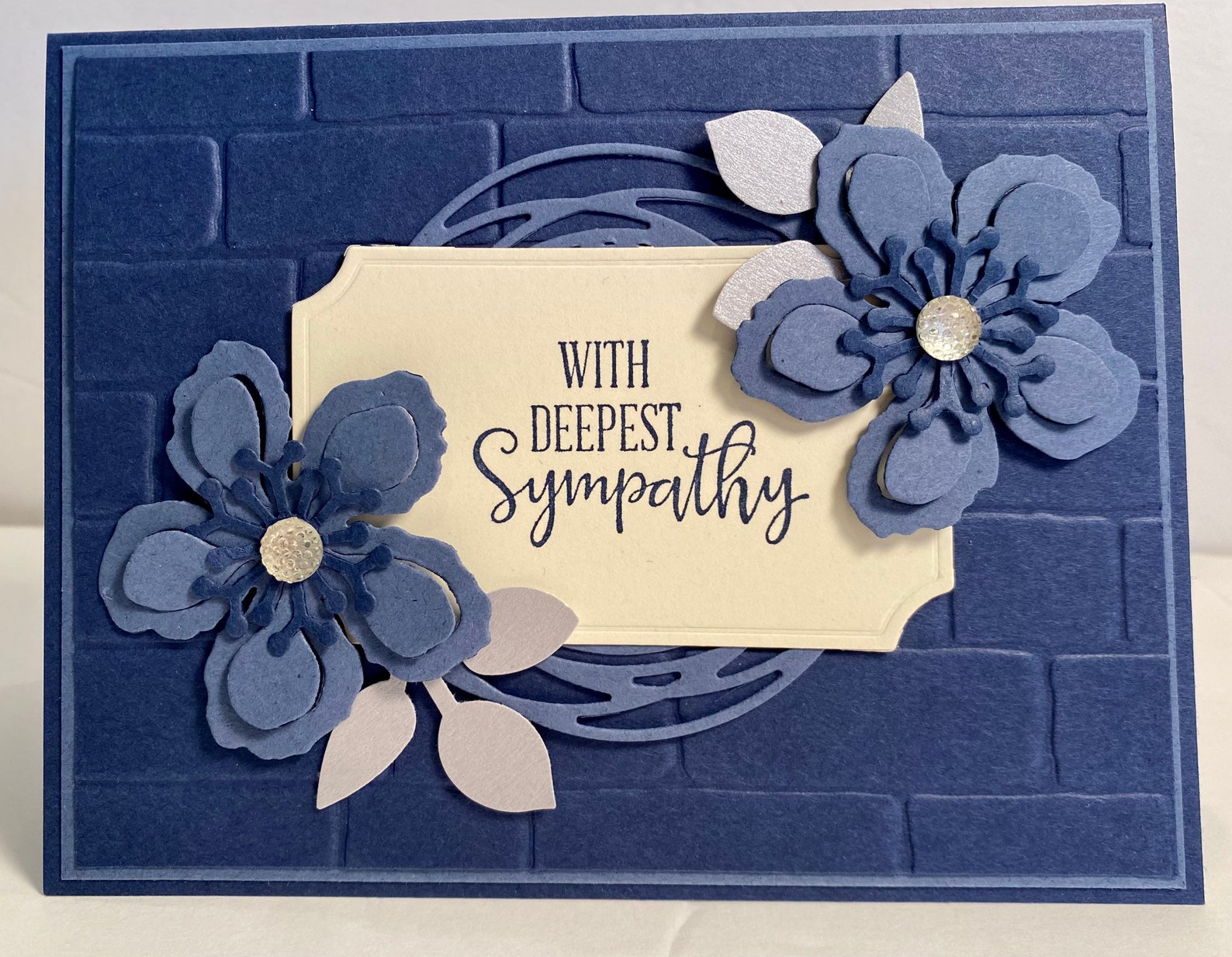 Hand Stamped Sympathy Card in Blue - Handmade Condolence Card - Elegant ...