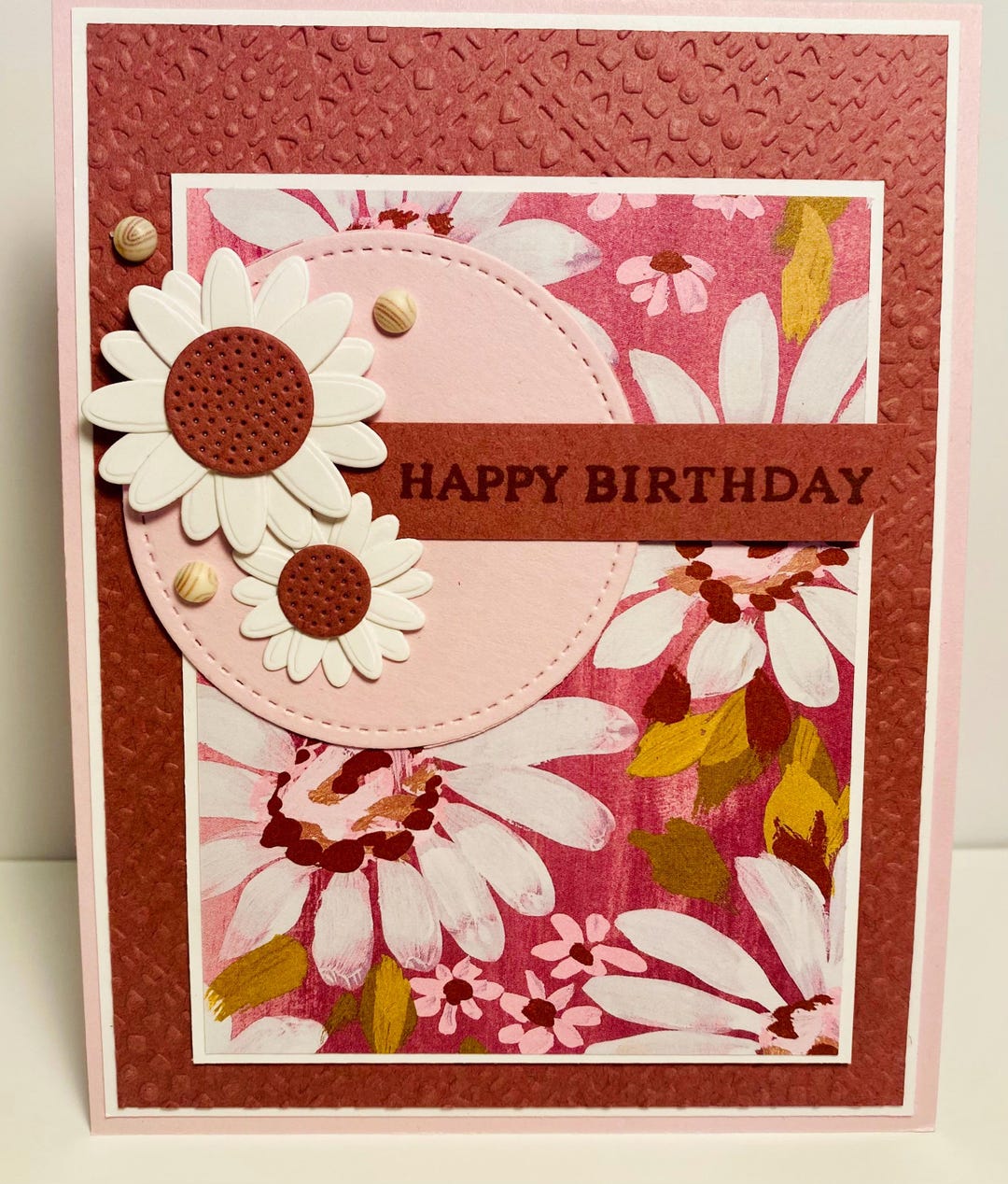 Daisy Birthday Card - Floral Happy Birthday Card - Hand Stamped Bday ...