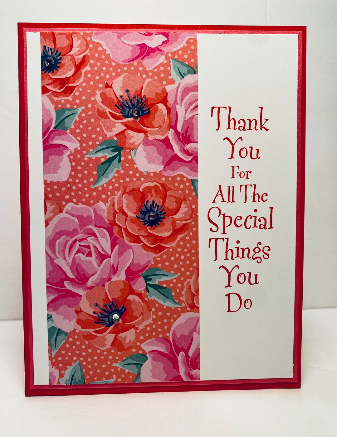 Handmade Appreciation Card Hand Stamped Thank You Card Layered Floral ...