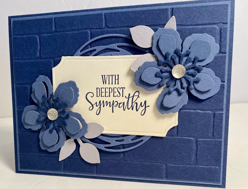 Hand Stamped Sympathy Card in Blue - Handmade Condolence Card - Elegant ...