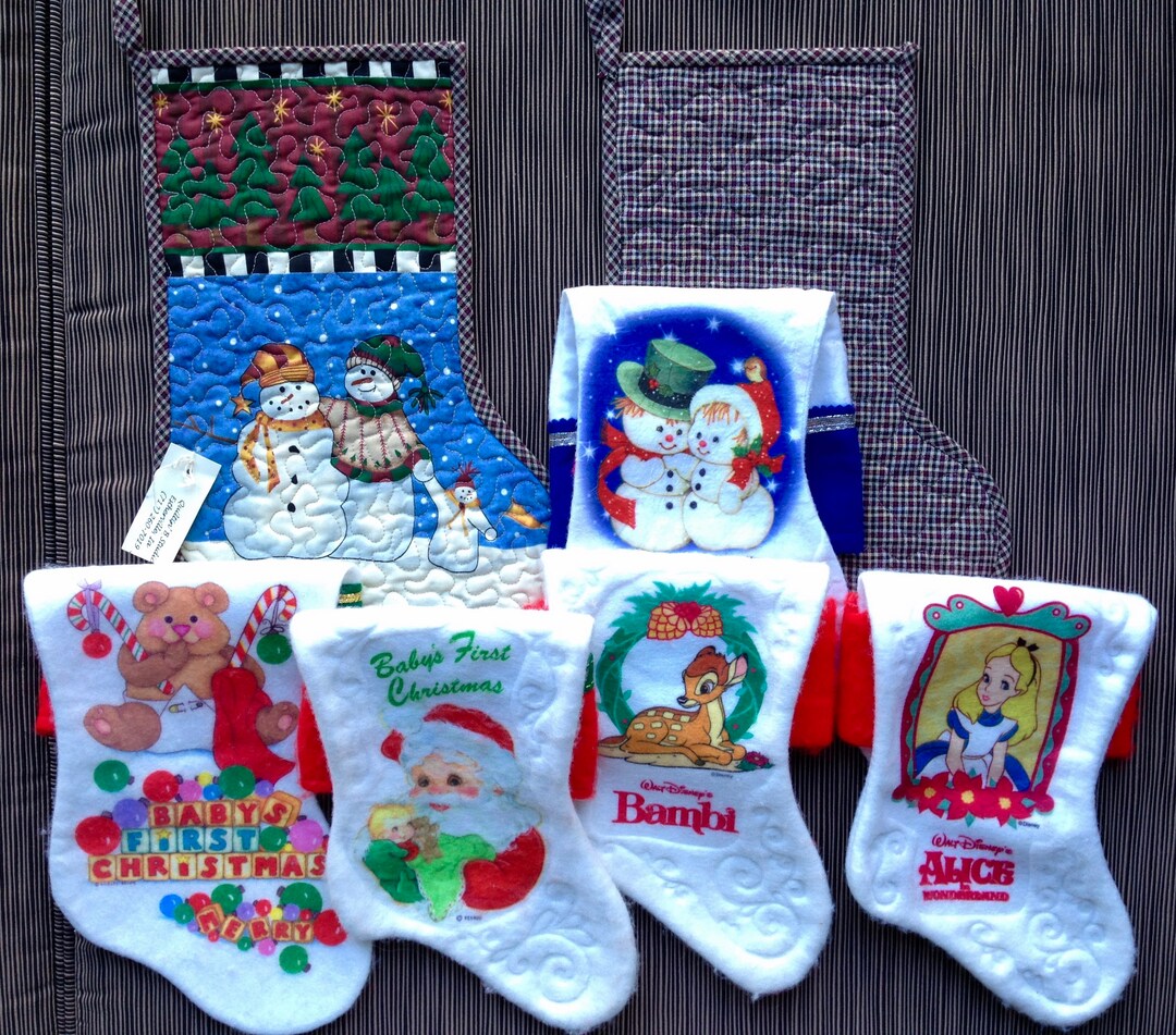 Christmas Stockings, Morehead, Disney, Snowman, Cat Fish Mice, Bambi ...