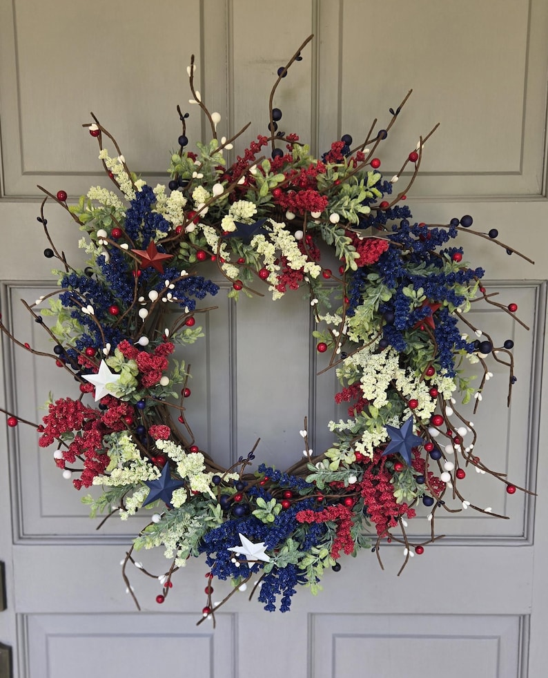 Red, White and Blue Heather Wreath, Patriotic Decor (22 Inches) - Etsy