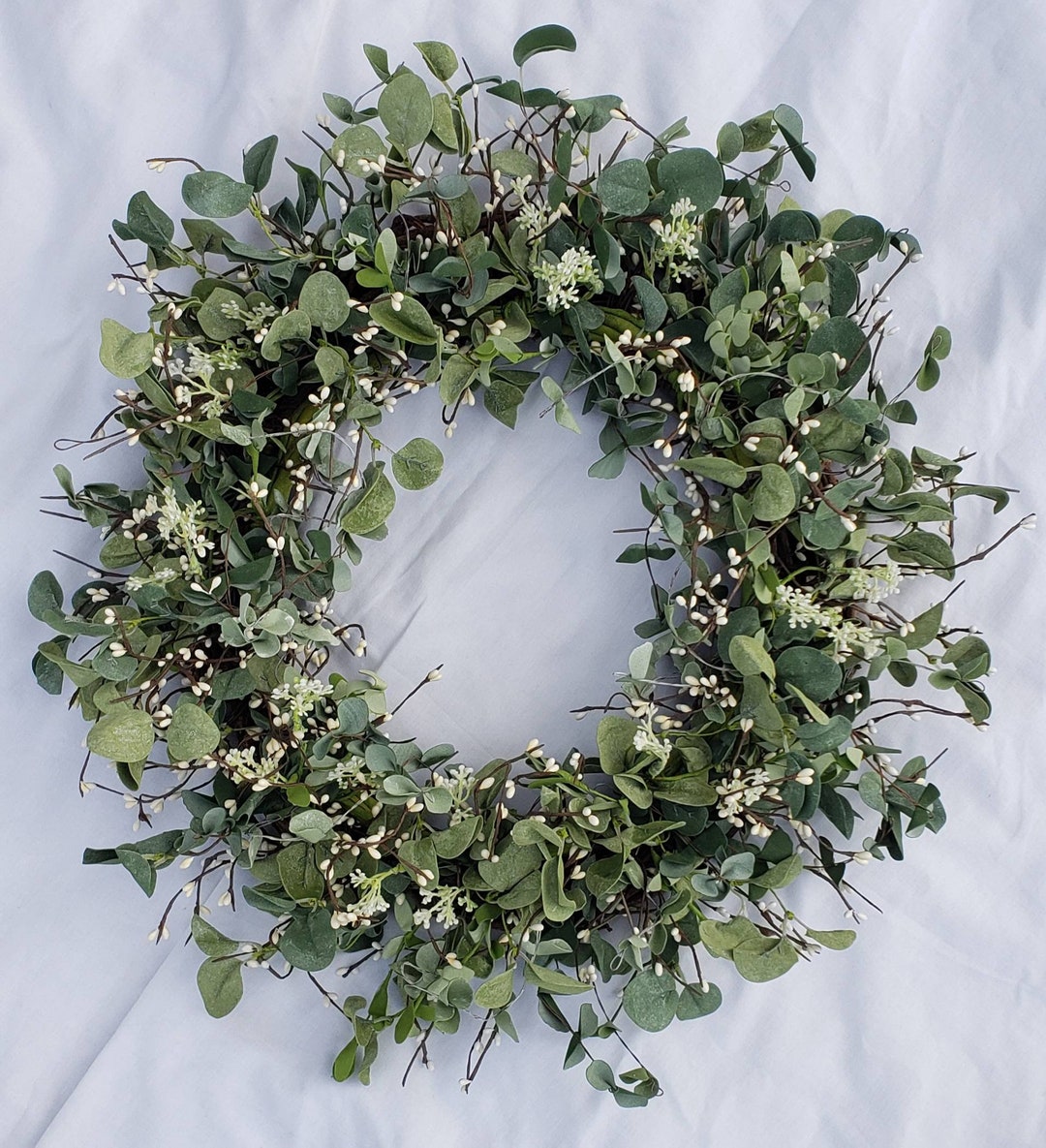 Large Faux Eucalyptus and Cream Berries Wreath - Etsy
