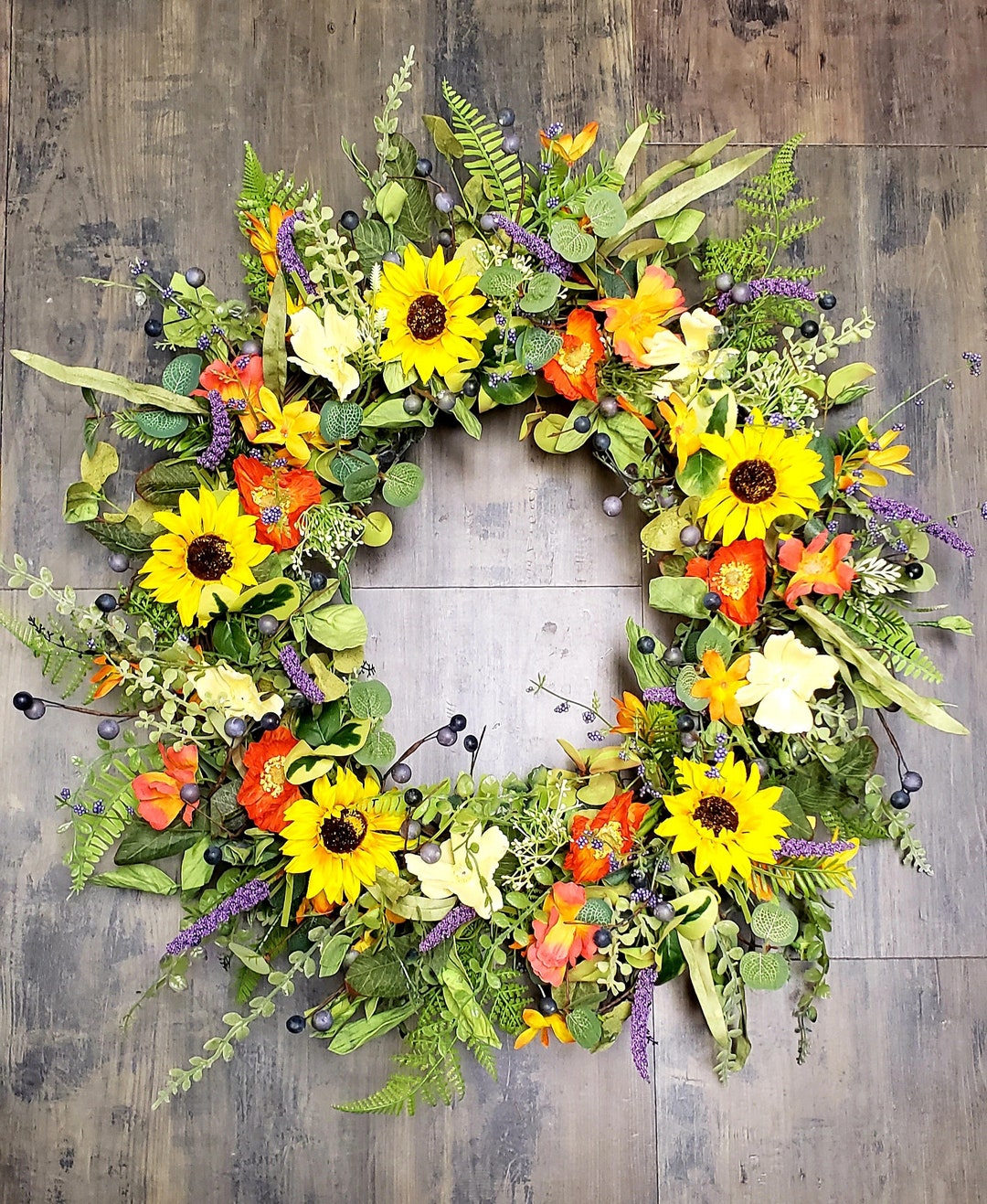 Large Bright Poppies and Sunflower Wreath. Spring-summer - Etsy