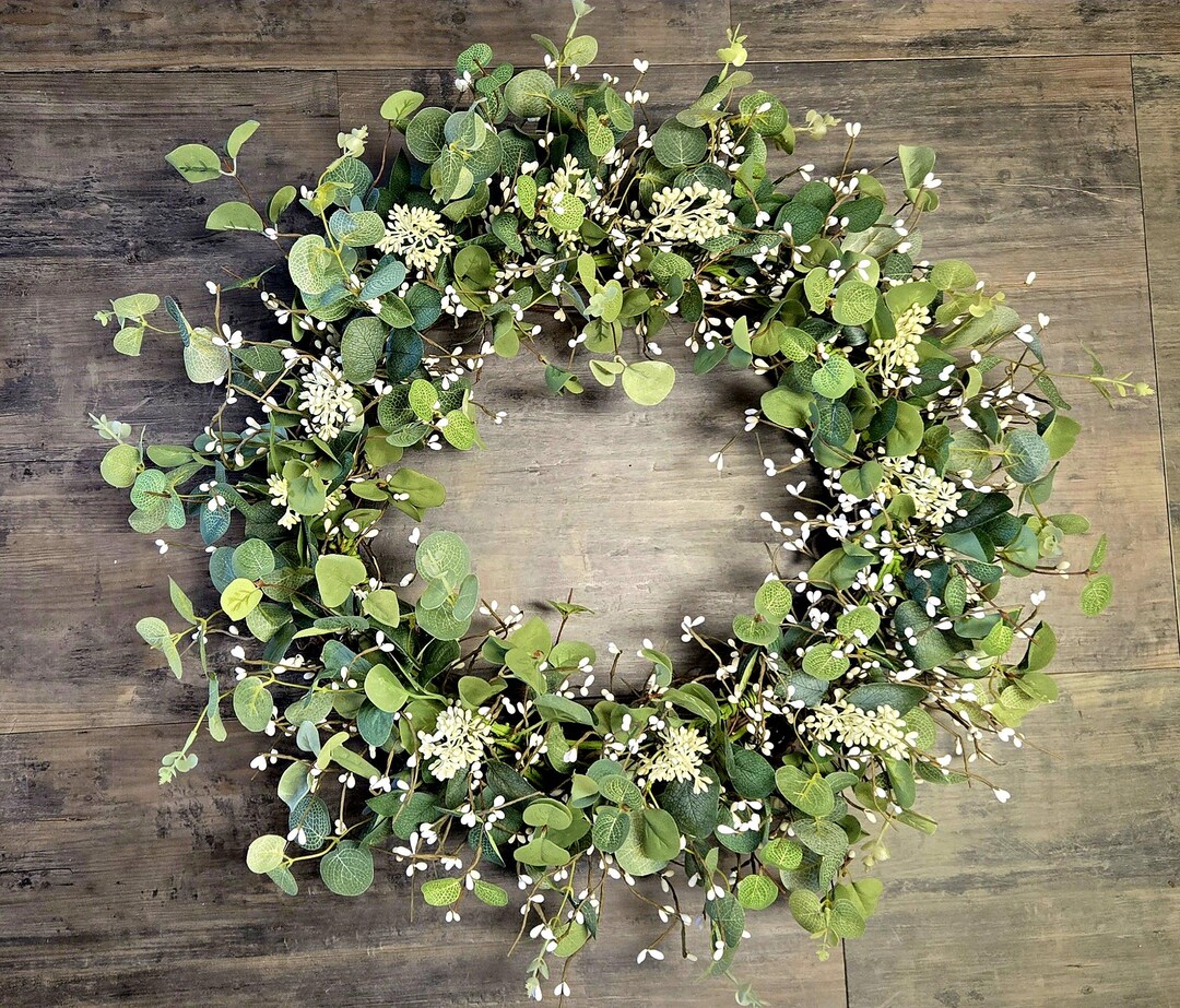 Large Faux Eucalyptus and Cream Berries Wreath - Etsy