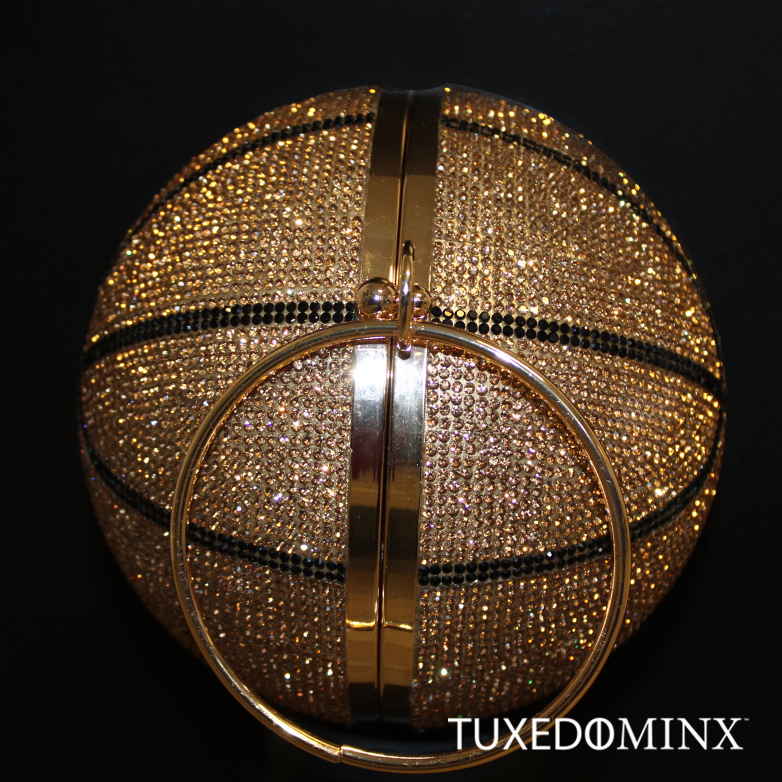 Tuxedo Minx Golden Round Globe Bling Basketball Diamond Crystal Clutch ...