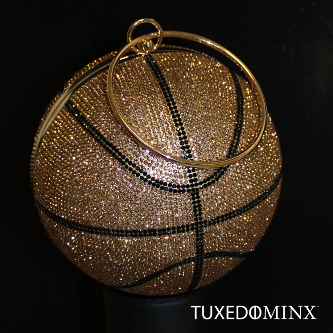 Tuxedo Minx Golden Round Globe Bling Basketball Diamond Crystal Clutch ...