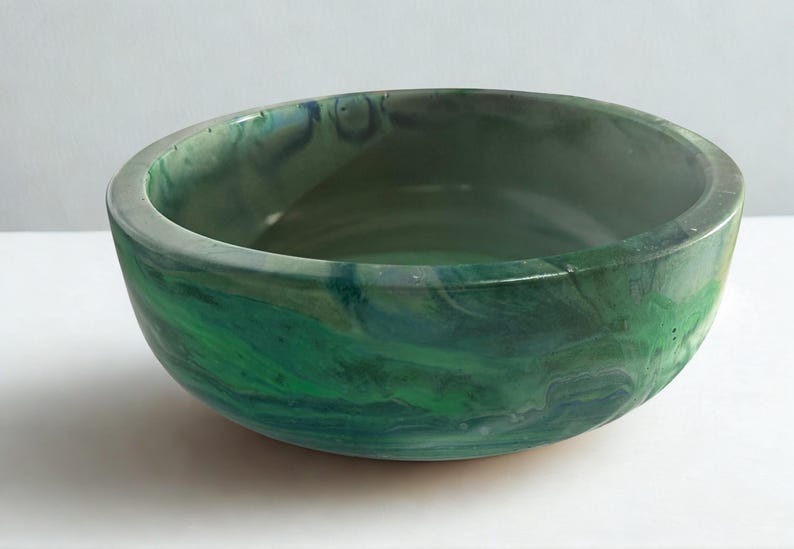 14 Inch Cosmic Storm Large Cement Bowl Planter With Drainage: Handmade ...