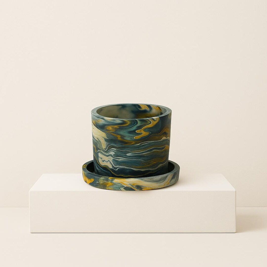 5 Inch Van Gogh Swervies Cement Planter With Drainage + Tray: Handmade ...