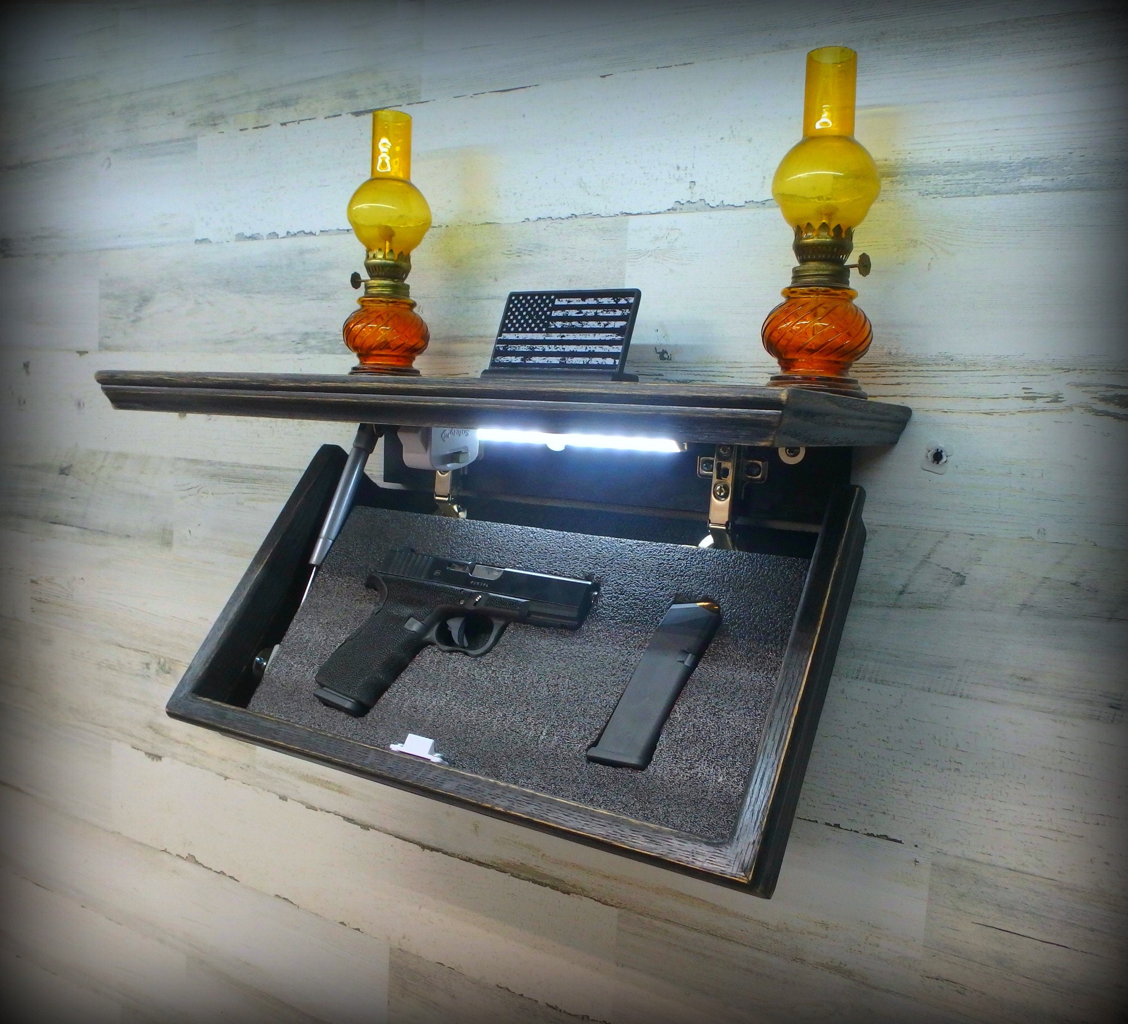 18 X 10 Oak Tactical Concealment Shelf With Secret Hidden Compartment ...