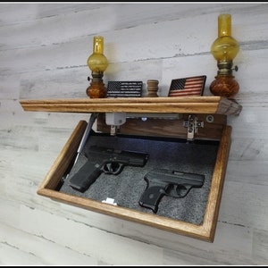 18" X 10" Oak Tactical Concealment Shelf With Secret Hidden Compartment ...