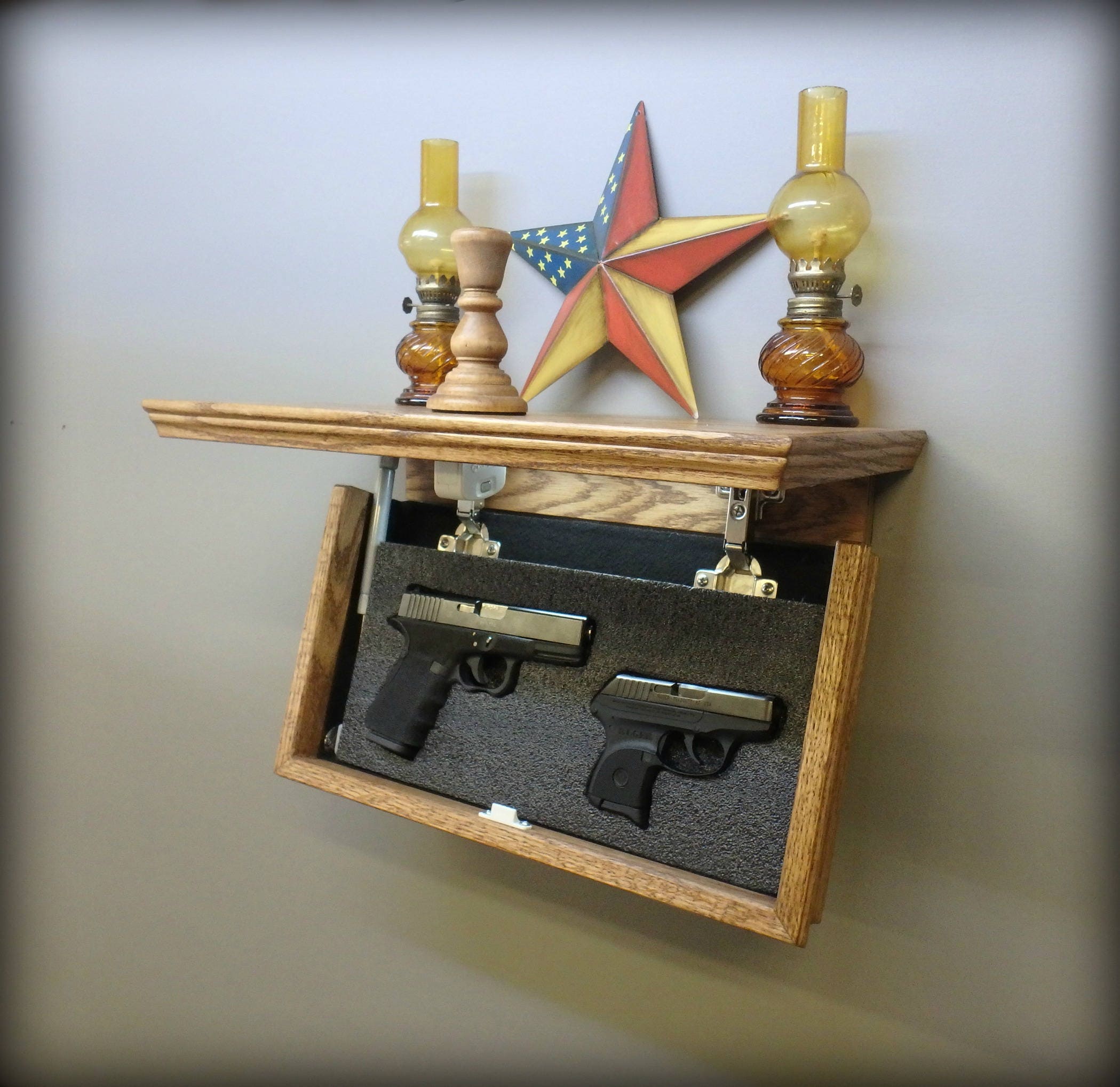 18 X 10 Oak Tactical Concealment Shelf With Secret Hidden Compartment ...