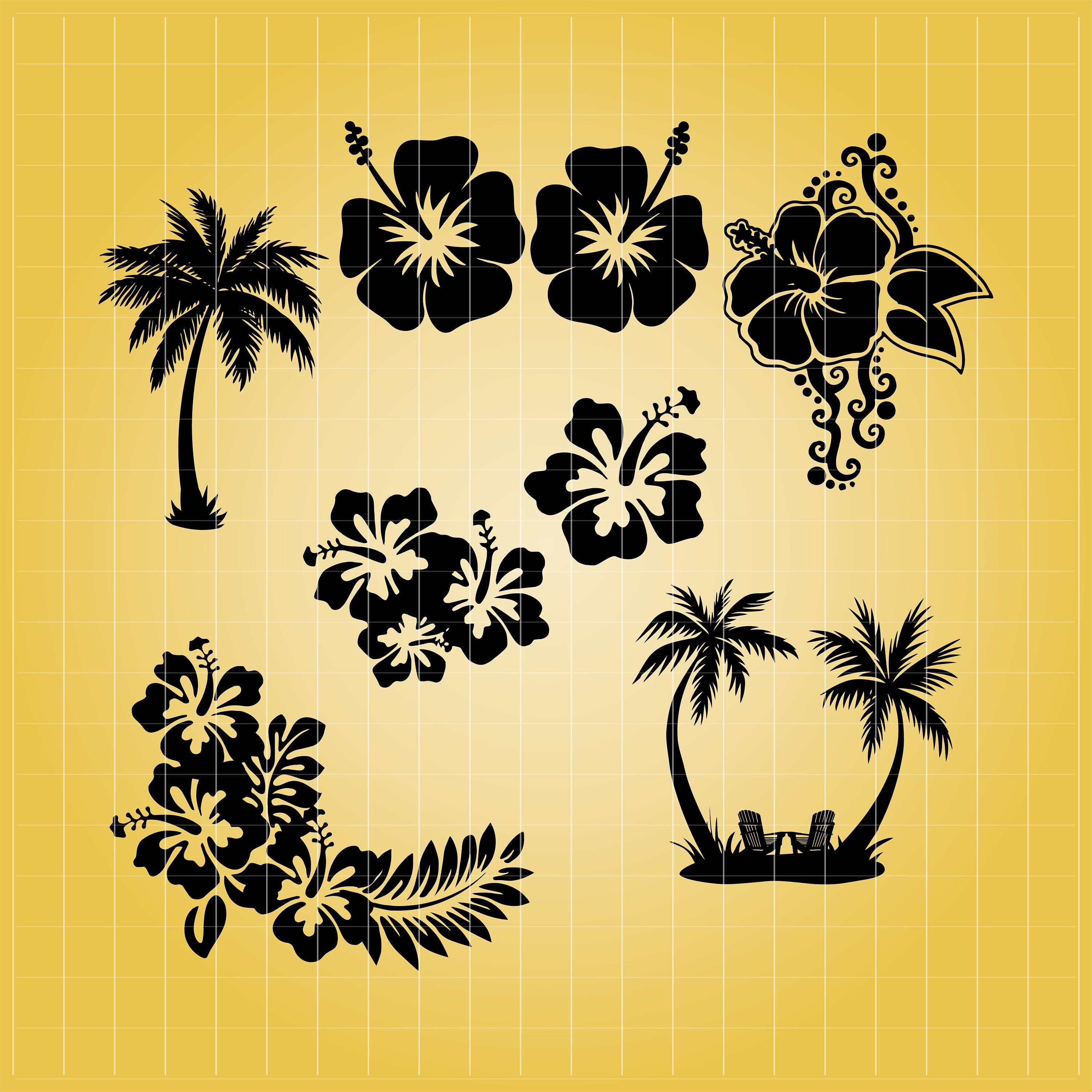 Tropical Hibiscus Flowers, Palm Trees SVG DXF - Etsy