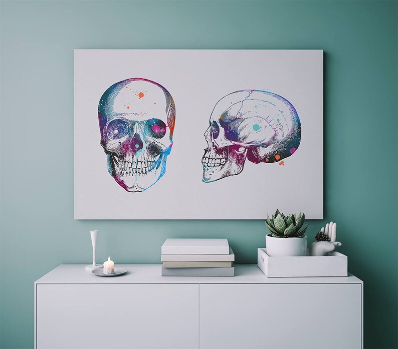 Skulls Watercolor Print Cranium Anatomy Art Vintage Art | Etsy