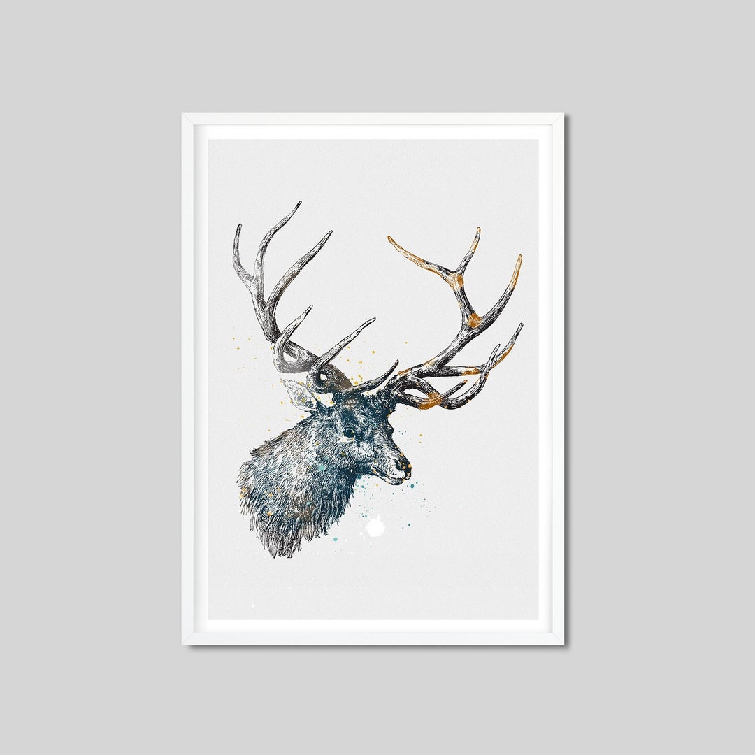 Stag Head Print, Watercolor Print, Stag Wall Art, Watercolor Art ...