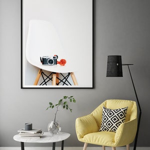 Camera on Chair Vintage Camera Print, Camera Prints, Polaroid Wall Art ...