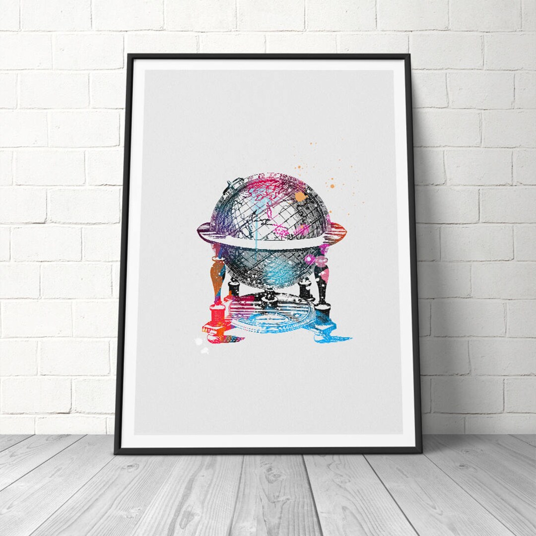 Navigational Globe Nautical Watercolor Print, Watercolor Print ...