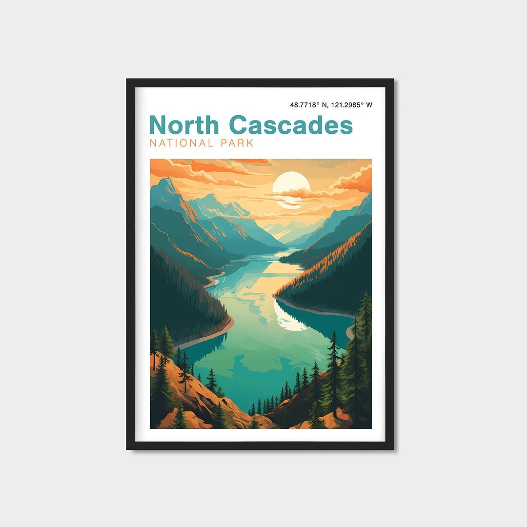 North Cascades Travel Print, National Park Art Print Travel Poster ...