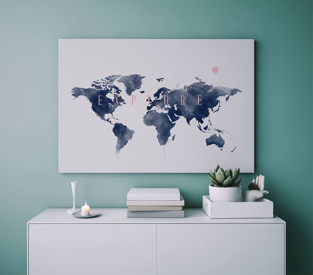 Explore Map Watercolor, Modern Wall Art, Rose Gold Print, Apartment ...